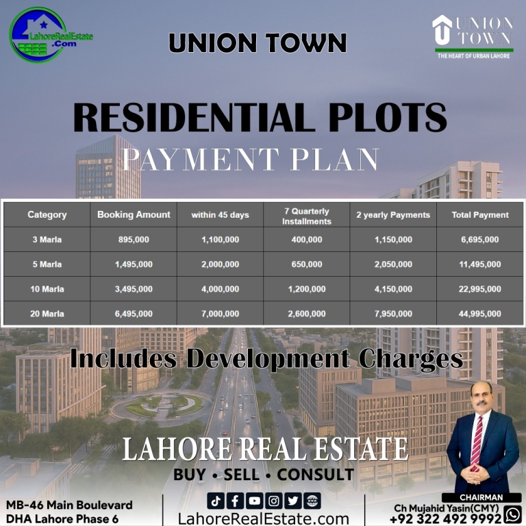 Union Town Lahore: Booking Prices, Payment Plan & Location