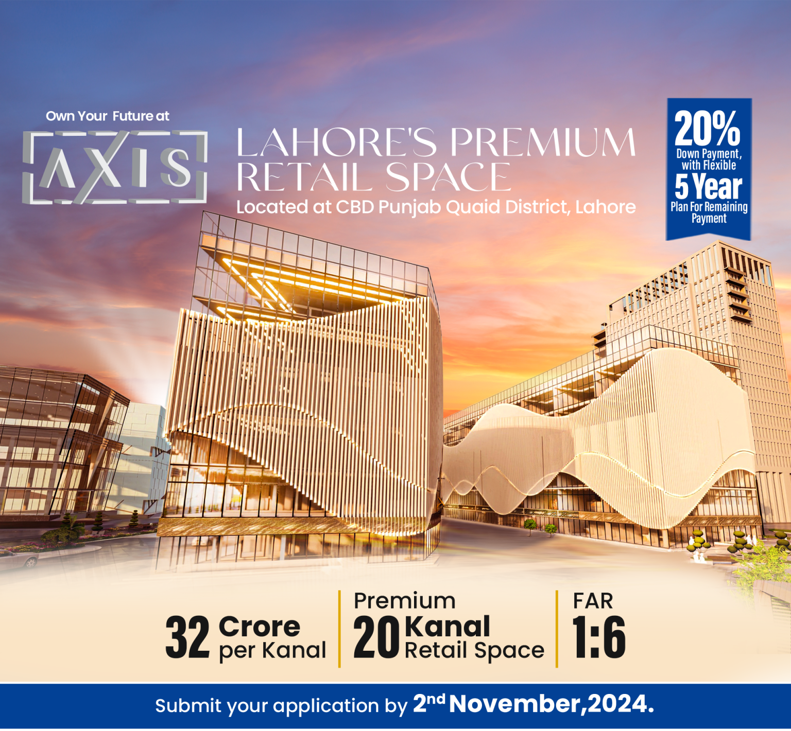 CBD Lahore Axis: 20-Kanal Retail Space with 5-Year Payment Plan